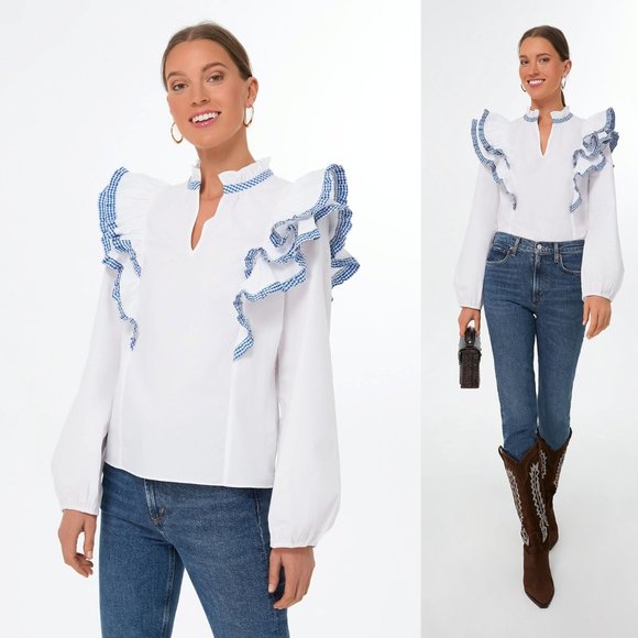 Hyacinth House | Tops | Hyacinth House Blue Gingham Ruffle Vneck Holly ...